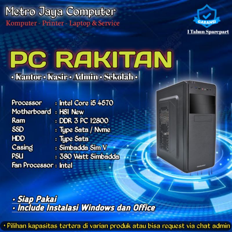 Jual Komputer Rakitan / PC Rakitan Office / Admin Core i5 4570 | Shopee ...