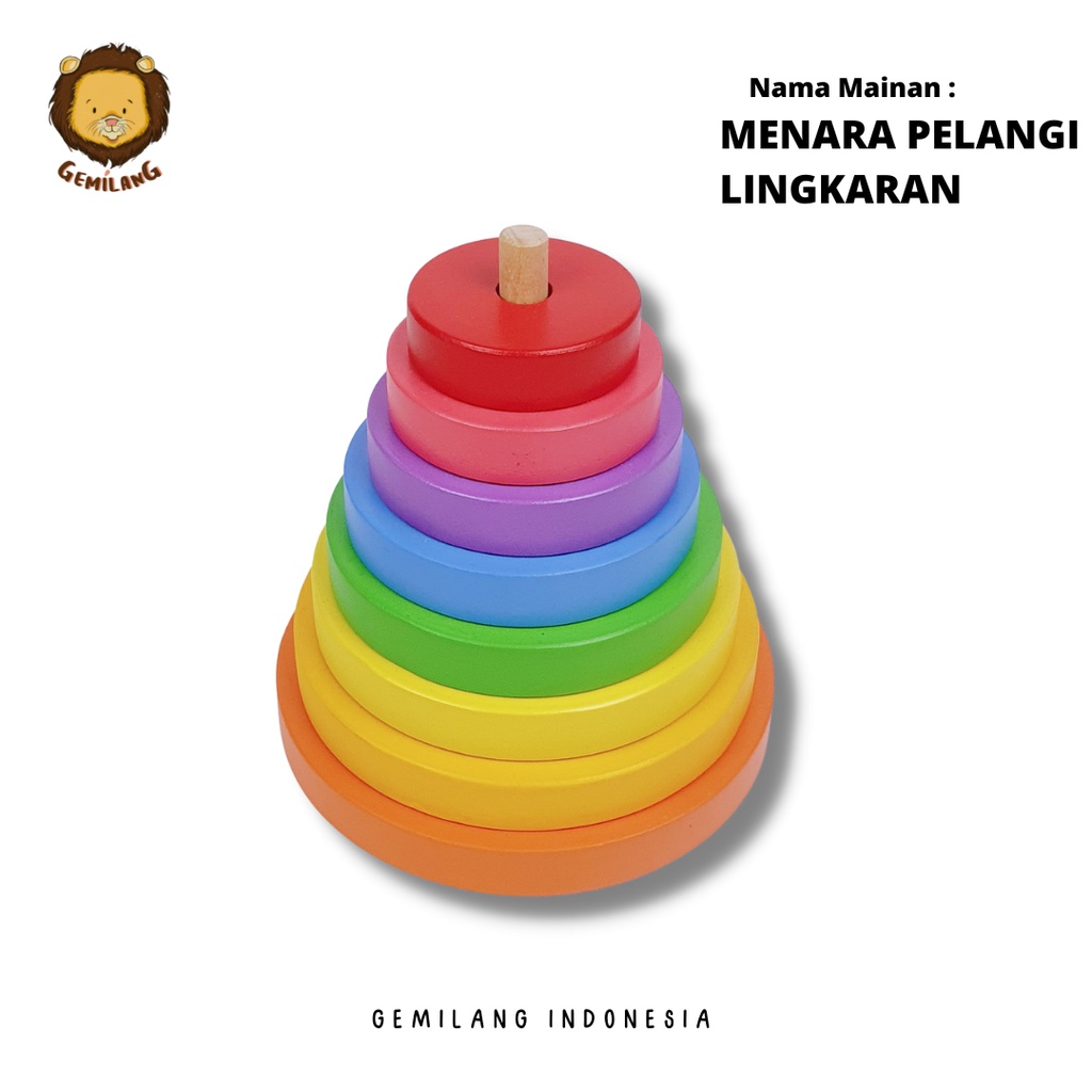 Jual Mainan Edukasi/Mainan Kayu-Menara Pelangi Lingkaran | Shopee Indonesia