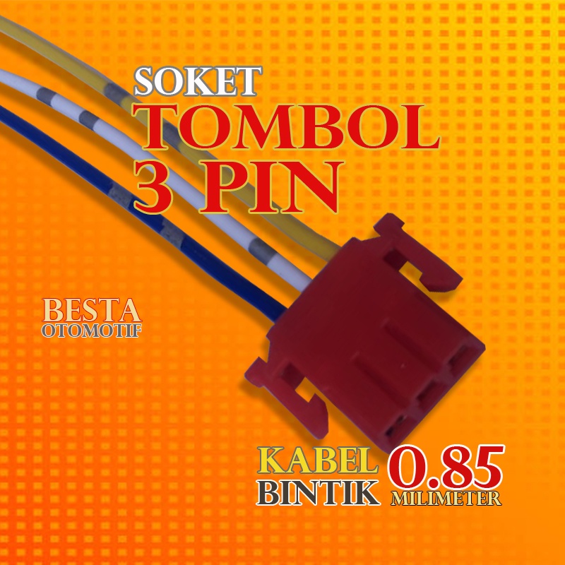 Jual Soket Tombol 3 Pin Kabel Bintik Universal Dengan Kabel 0.85 MM ...