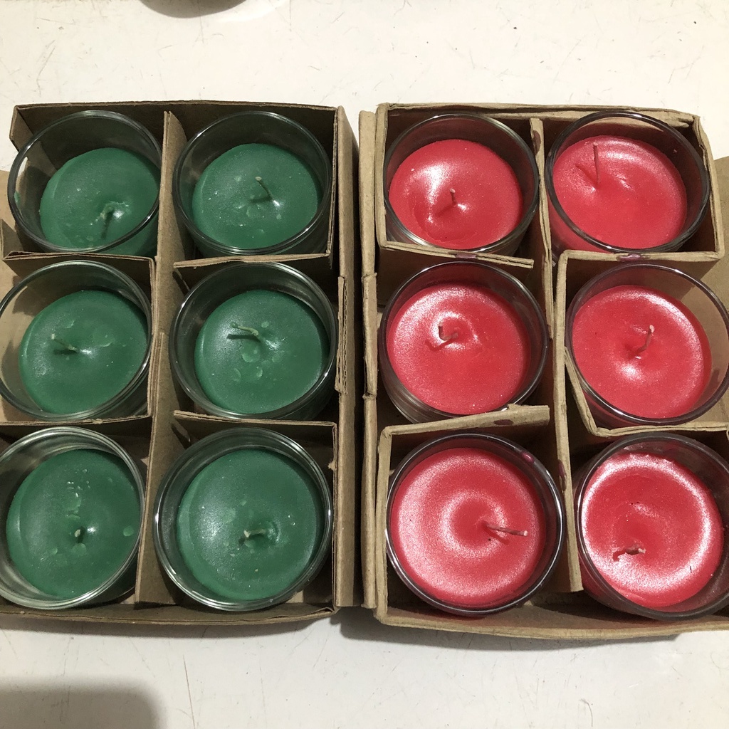 Jual Lilin Tealight Gelas isi 12 Pcs | Lilin Gelas Hijau Merah | Lilin ...