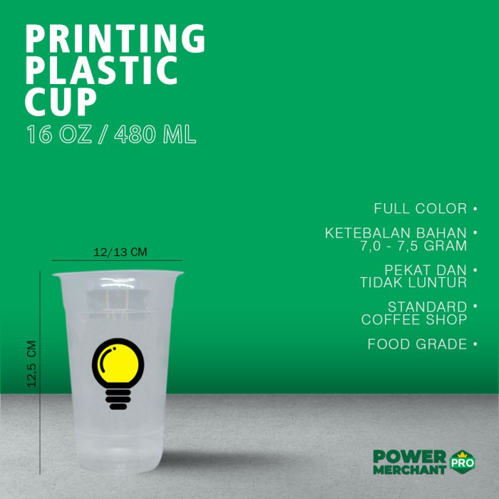 Jual Printing Plastic Cup Datar 16 OZ / 480 ml | Shopee Indonesia