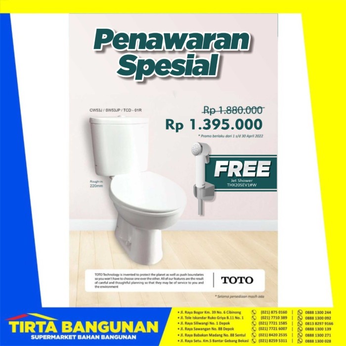 Jual Kloset Promo Toto Cw53J/Sw53Jp/Tcd-01R Closet Duduk / Wc Free Jet ...
