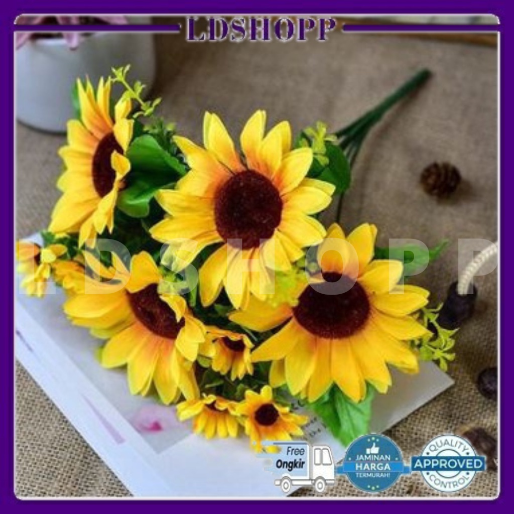 Jual LDS Bunga Hias Sunflower (Tanpa Pot) Bunga Matahari Besar 7 Kuntum ...