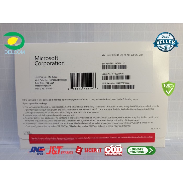 Jual Windows 10 Home x64 Bit Full Version Package DVD Original OEM ...