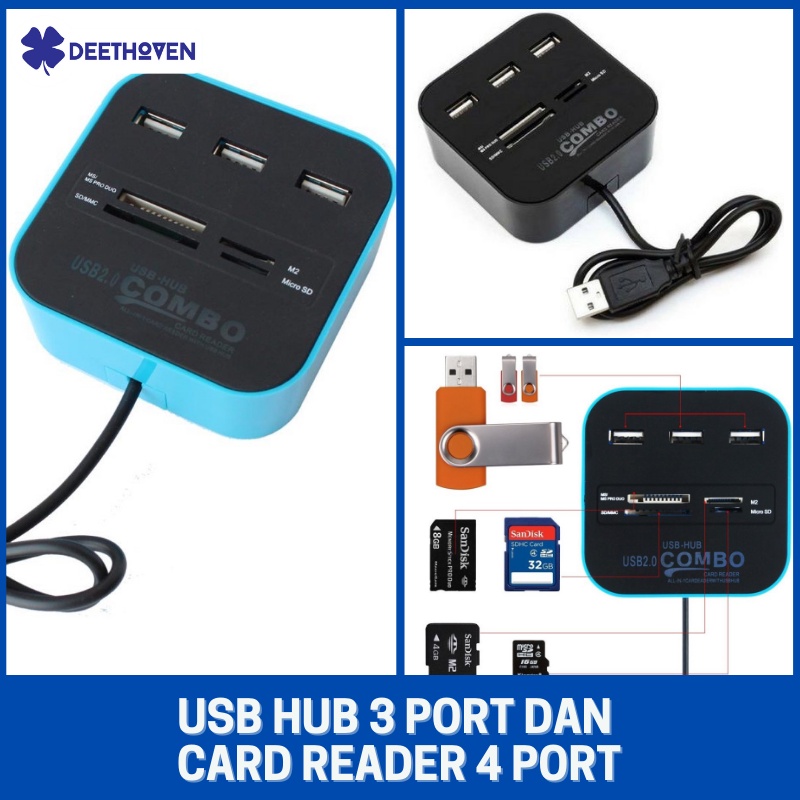 Jual USB HUB 3 PORT DAN CARD READER 4 SLOT COMBO | Shopee Indonesia