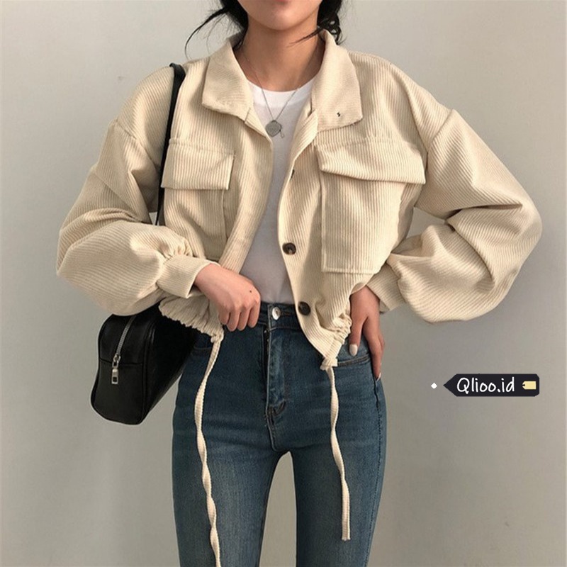 Jual Jaket Crop Corduroy Wanita Korean Style kolor Lengan Panjang ...