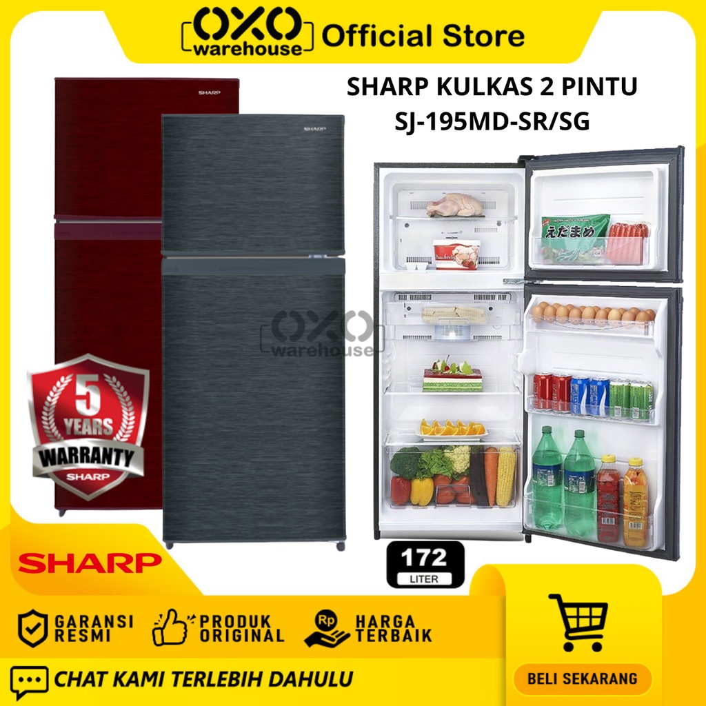 Jual Sharp Kulkas SJ-195MD-SR/SG 2 Pintu Kapasitas 172 Liter Garansi ...