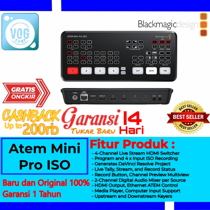 Jual Converter Blackmagic Design Atem Mini Pro Iso Hdmi Live Switcher 4 ...
