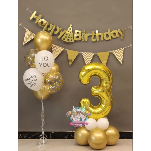 Jual WINDBLOWN BALON SET HBD BIRTHDAY IN GOLD / SILVER FOR BOY GIRL ...