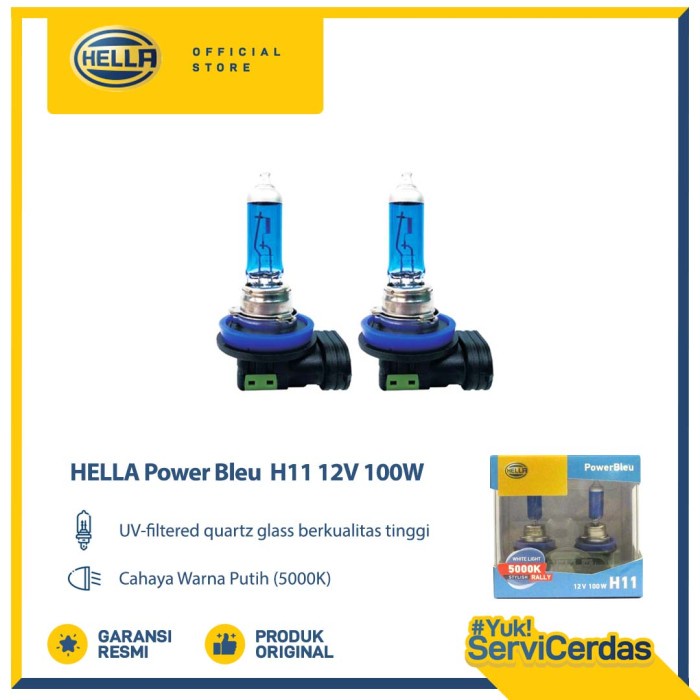 Jual HELLA Bohlam Mobil H11 12V 100W 5000K Power Bleu Rally - Bohlam ...