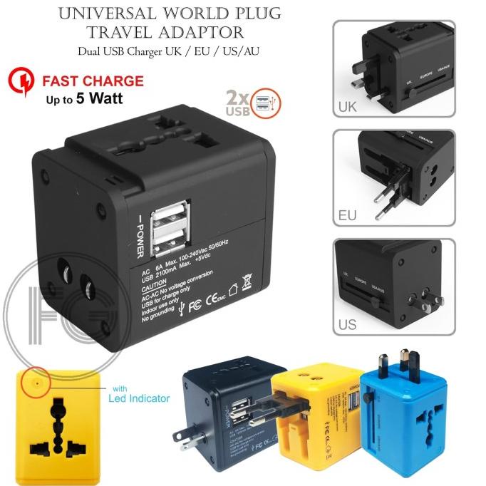 Jual Universal Travel Adaptor Multi Soket dengan 2 Port USB Fast Charge ...