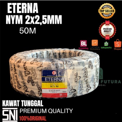 Jual Kabel Listrik ETERNA NYM 2X2.5 50 meter 2x2,5 50m 50 m Tunggal Kawat | Shopee Indonesia