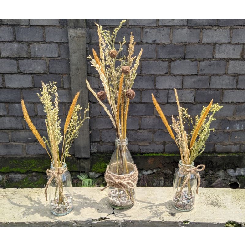 Jual Bunga kering aesthetic / Buket bunga /vas botol kaca / dried ...