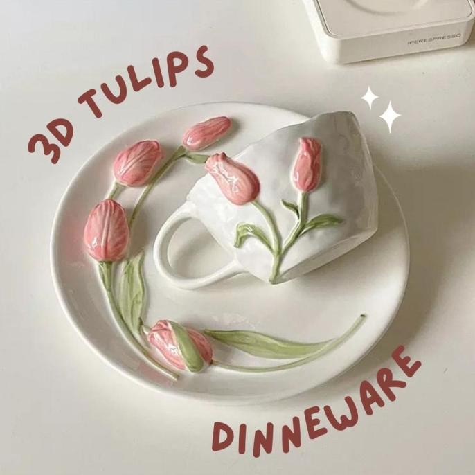 Jual Hiyuri 3D Tulip Dinnerware Piring/Mangkok/Gelas Cup Keramik Bunga ...