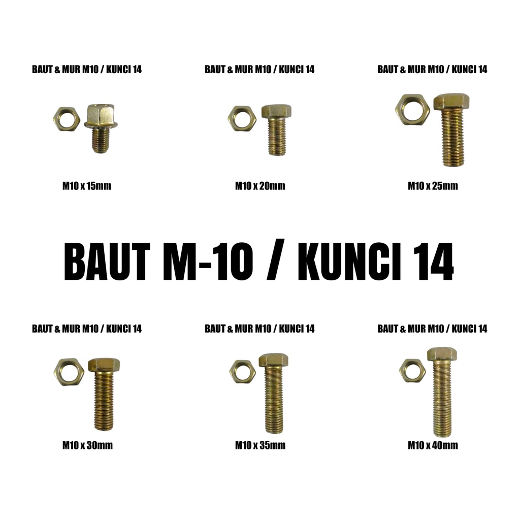 Jual BAUT & MUR M10 LUBANG KUNCI NOMOR 14 DRAT NUT KUNING BAHAN BESI ...