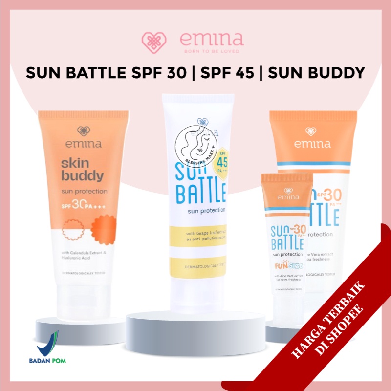 Jual Emina Sun Protection SPF 30 PA+++ 60mL | Emina Sun Battle SPF 45 ...