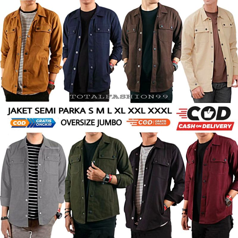 Jual jaket semi parka oversize S - 5XL jumbo baby canvas Trucker pria ...