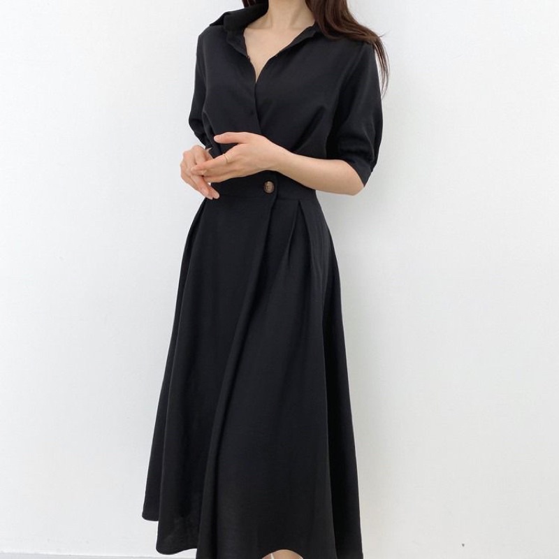 Jual Plan Dress Korean Simple Basic Casual Formal Kerja Kerah Kantor ...