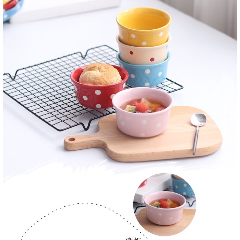 Jual Mangkok Keramik Mini Ramekin Polkadot Warna Warni Tahan Panas ...