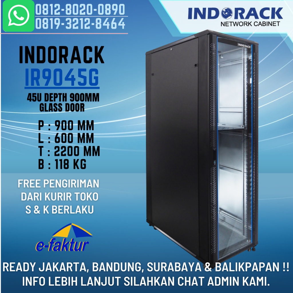 Jual Close Rack INDORACK IR9045G Glass Door Rak Server 45U Depth 900mm ...