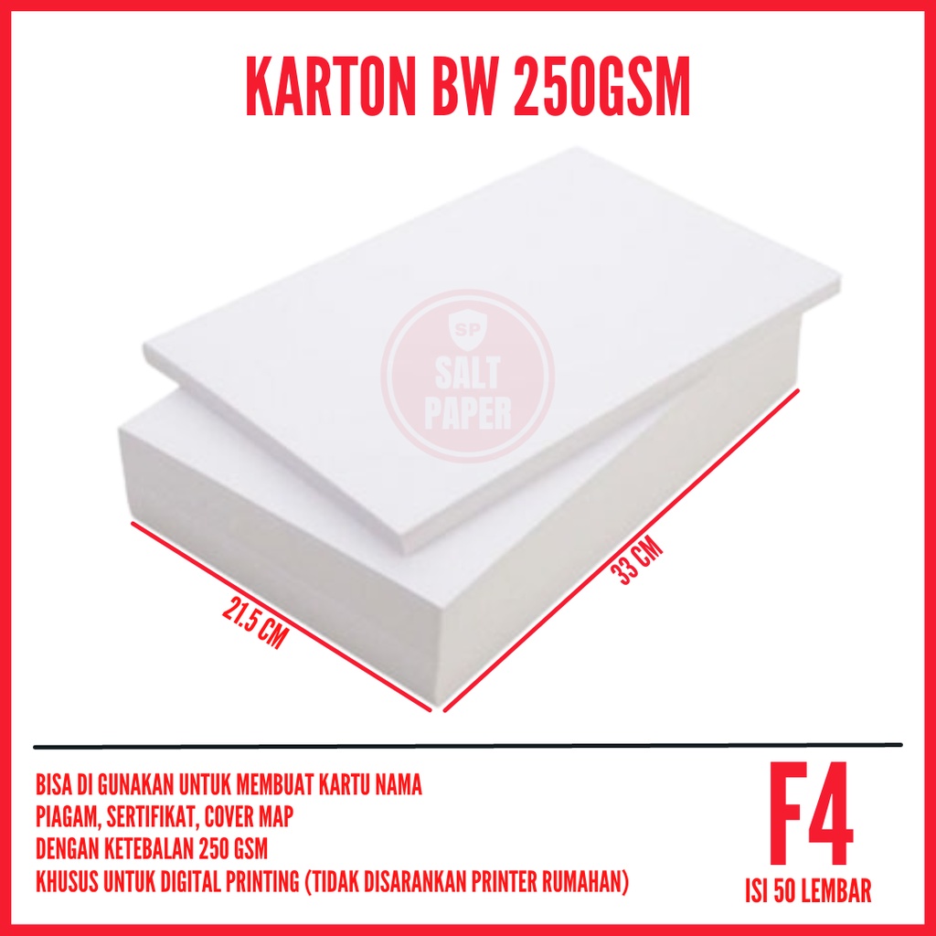 Jual Karton BW F4 isi 50 lembar / Kertas BW F4 250gsm | Shopee Indonesia