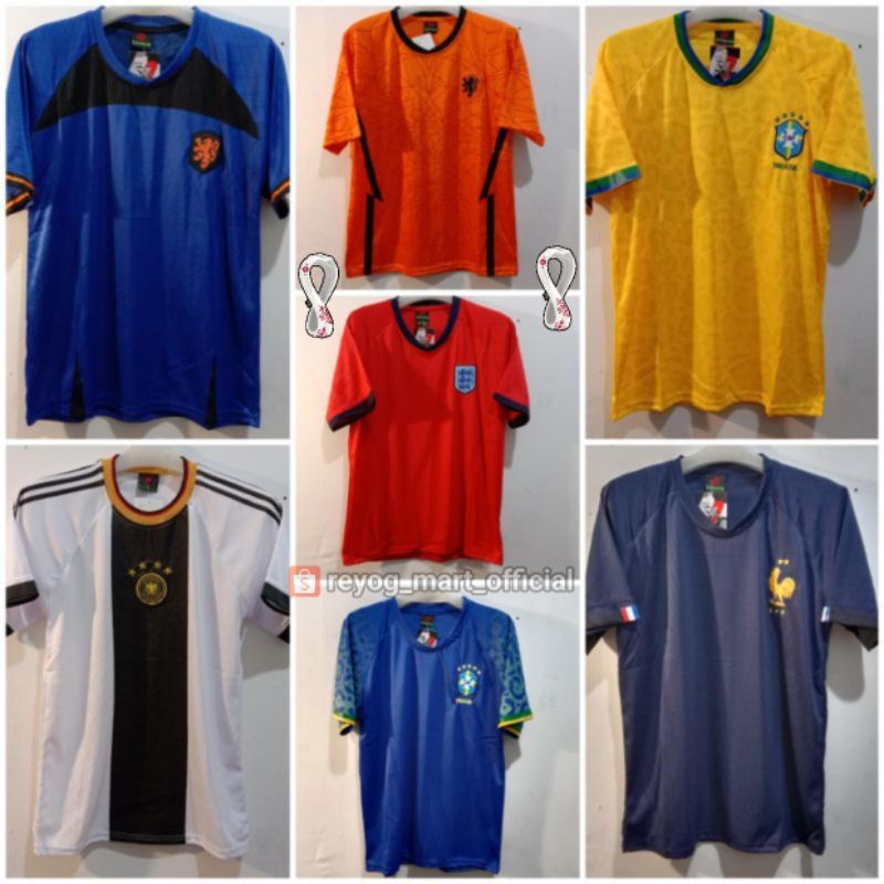 Jual Jersey Tim Negara WORLD CUP 2022 Qatar Belanda Brazil Spain Jerman France LOKAL | Shopee ...