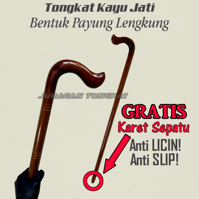 Jual Tongkat Kayu Jati Motif Payung Lengkung / Tongkat Jalan / Tongkat ...