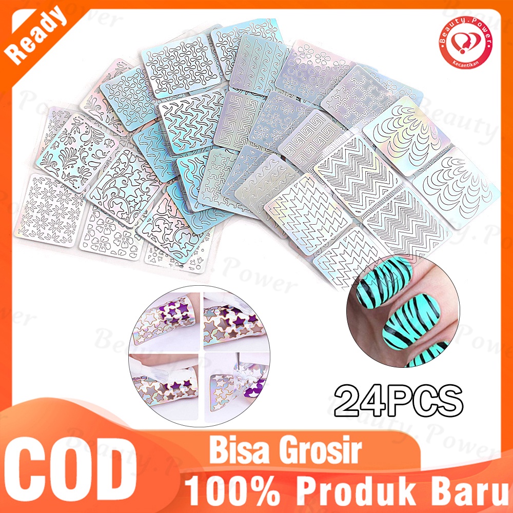 Jual 24Pcs Nail Art Transfer Stiker Decal Stencil French Manicure ...