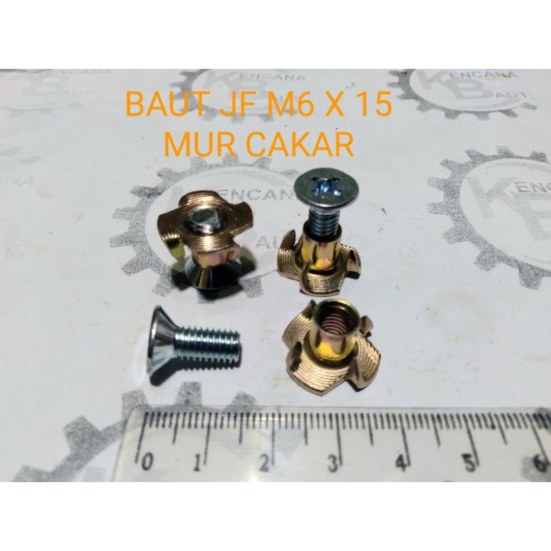 Jual BAUT JF M6 X 15 MM GALVANIS DAN MUR CAKAR / BAUT SPEAKER KUNCI OBENG PLUS(+) | Shopee Indonesia