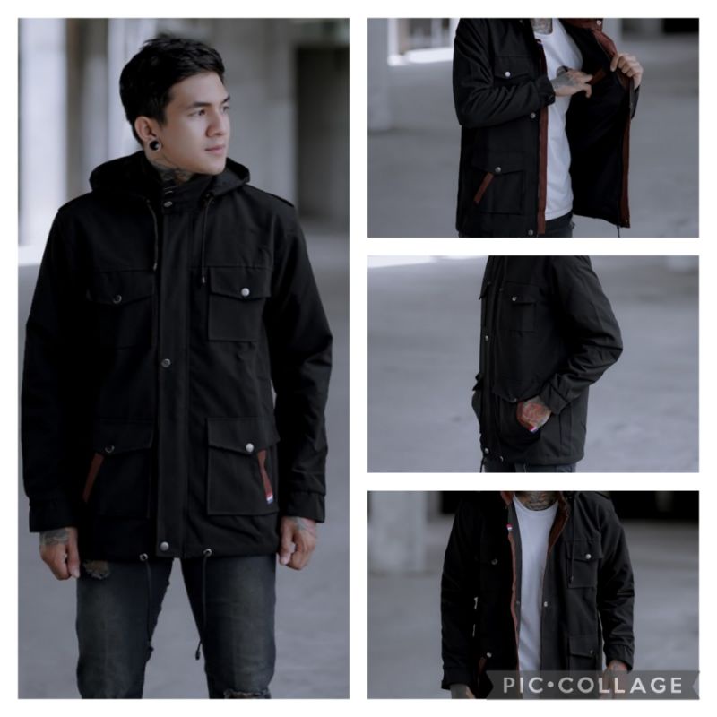 Jual JAKET PRIA - JAKET PARKA LIST BROWN - JAKET HOODIE PARKA PRIA ...
