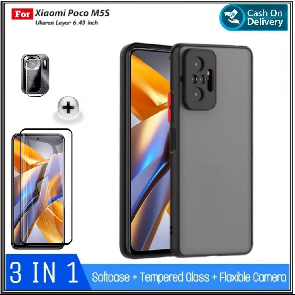 Jual Paket 3IN1 Case POCO M5S NEW Luxury Shockproof Soft Hard Casing ...