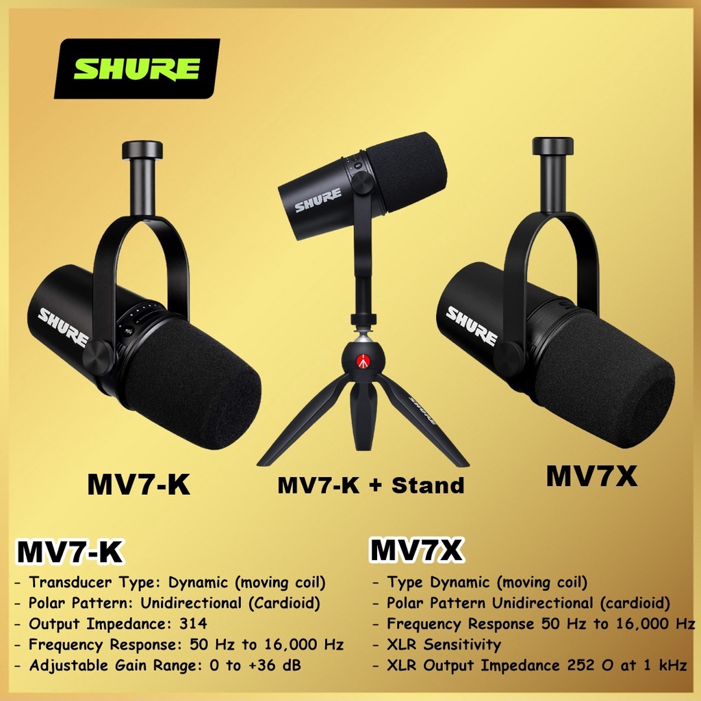 Jual Shure MV7 MV7-K MV7K MV7X USB Microphone Mic for Podcasting ...
