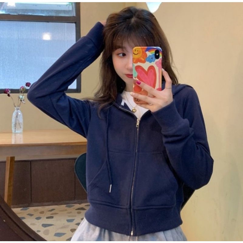 Jual Carla Crop Ziper Hoodiecrop Zip Up Hoodie Oversized Brown Abu Putih Hitam Jaket Polos Crop