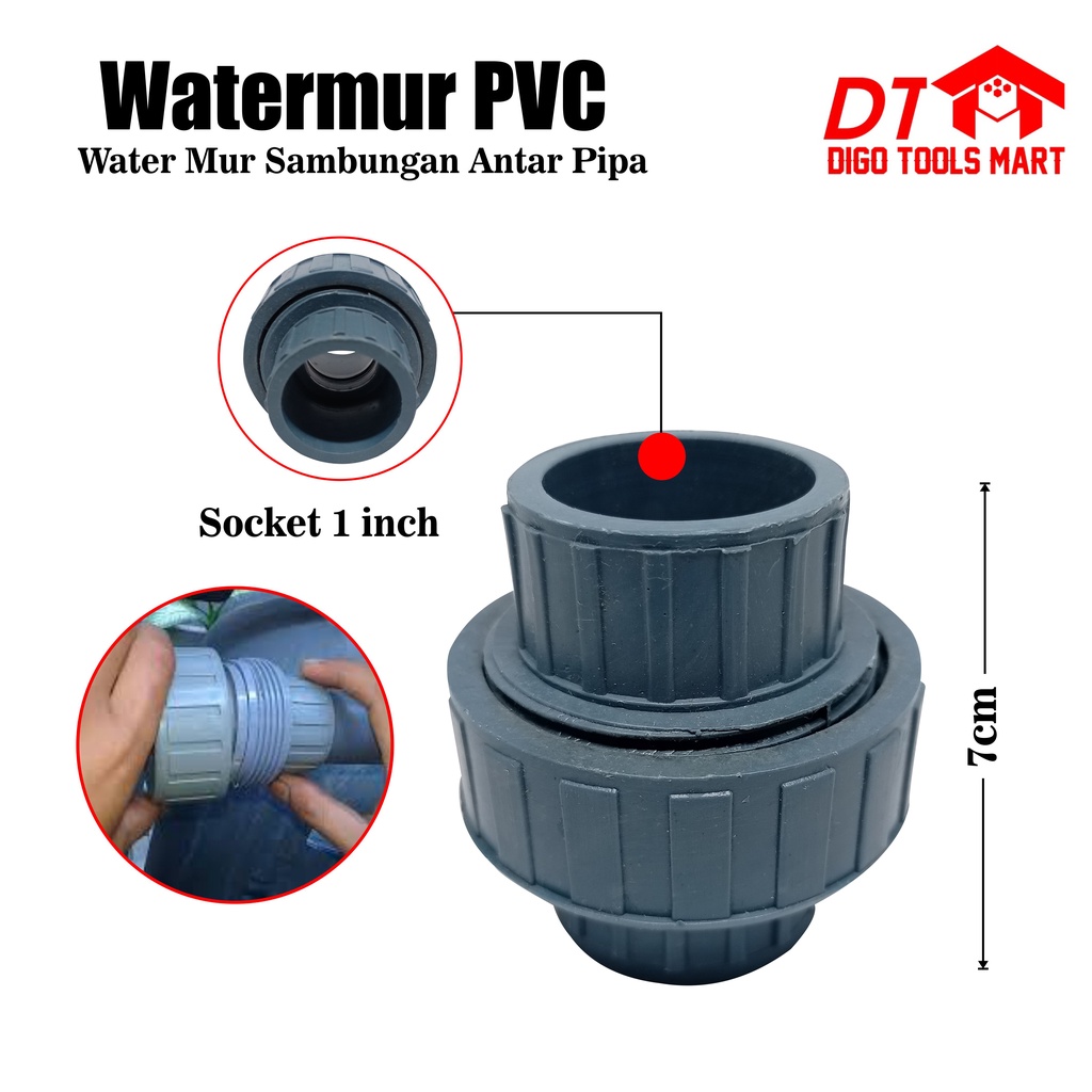 Jual Watermur PVC 1 inchi Drat Polos Watermoor Water Mur Sambungan Antar Pipa | Shopee Indonesia