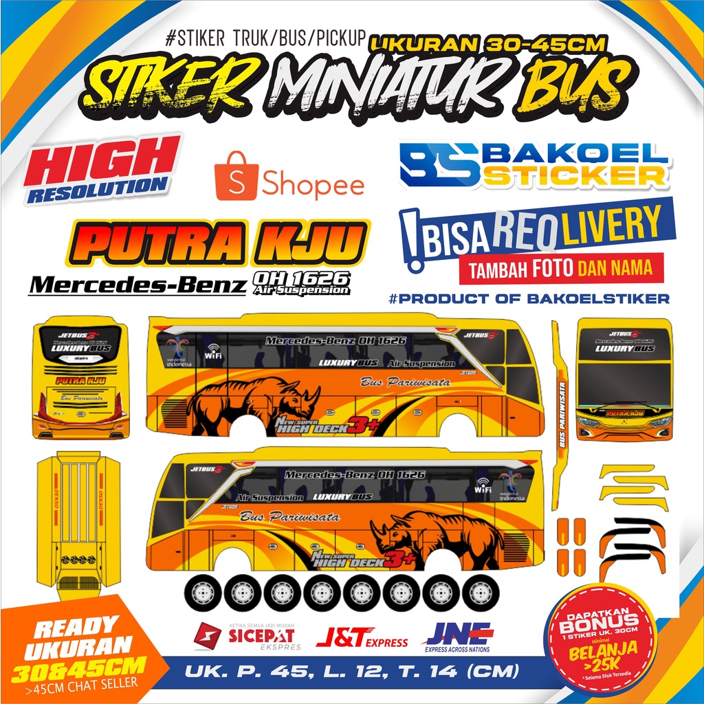 Jual Stiker Miniatur Bus JB3 Ukuran 30-45cm LAJU PRIMA | DAMRI | SUMBER ...