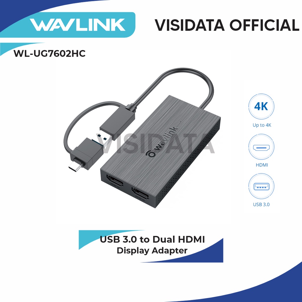 Jual WAVLINK WL-UG7602HC - USB 3.0 to Dual HDMI Display Adapter | Shopee Indonesia