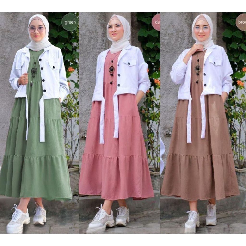 Jual Fz Valen Set Gamis+Rompi -One Set 2in1Crinkle Airflow Setelan ...