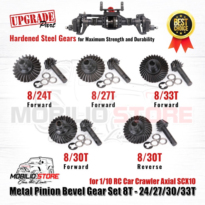 Jual Metal Pinion Bevel Gear Set 8T - 24T/ 27T/ 30T/ 33T for RC Axial ...