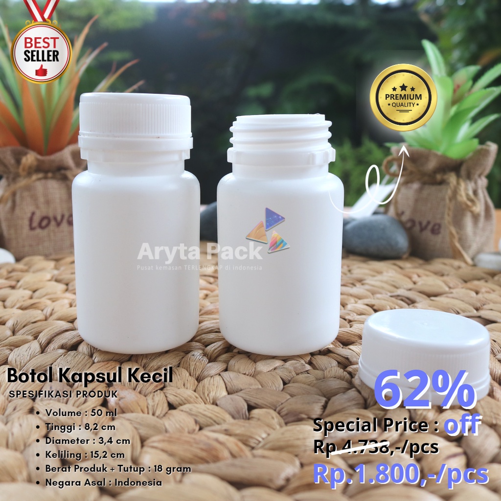 Jual Botol plastik HDPE 50ml kapsul kecil tutup segel - FLASH | Shopee Indonesia