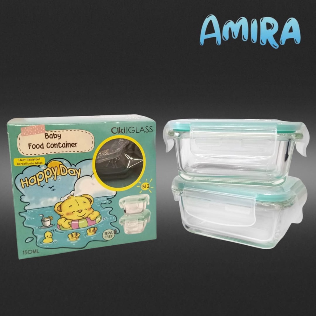 Jual CIKI Food Container Kaca Tebal 150ml Tosca (Isi 2) Kotak Makan ...