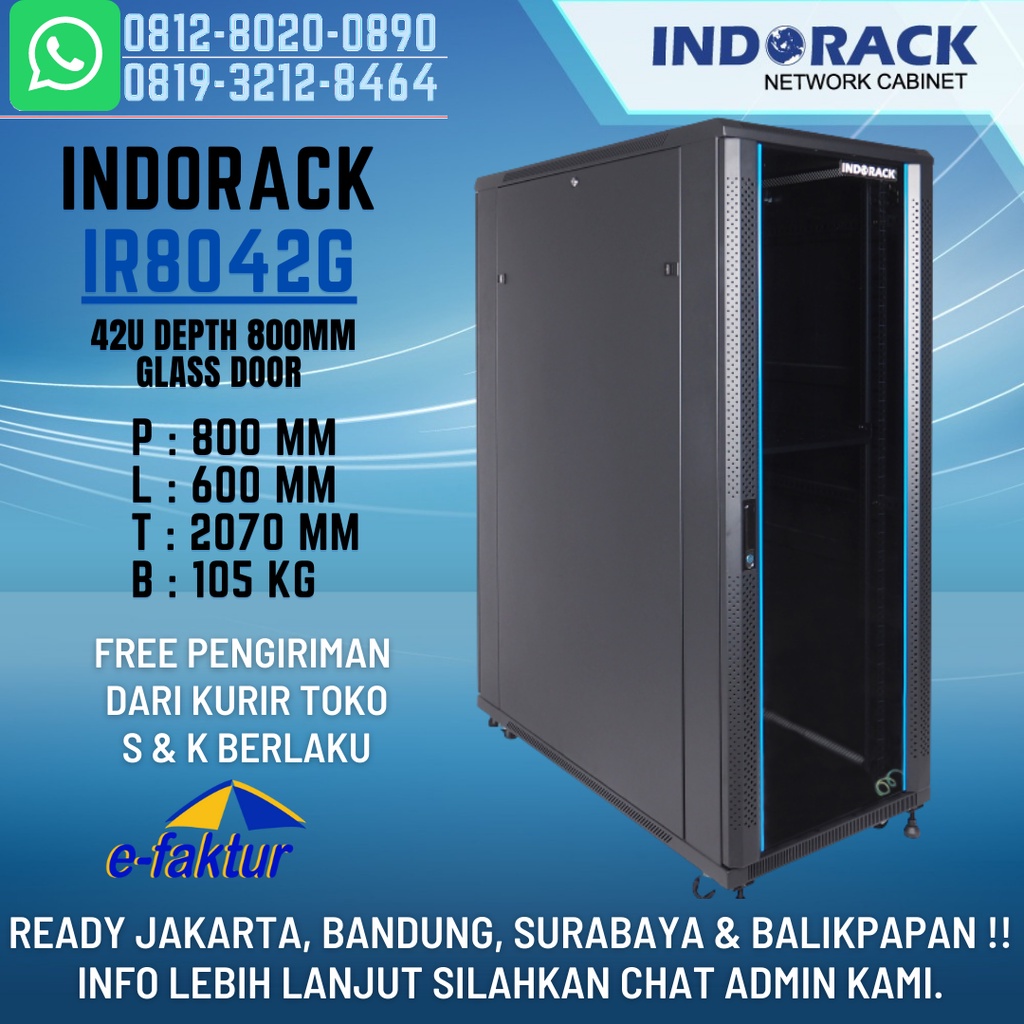 Jual INDORACK IR8042G CLOSE RACK 42U DEPTH 800MM GLASS DOOR - RACK ...