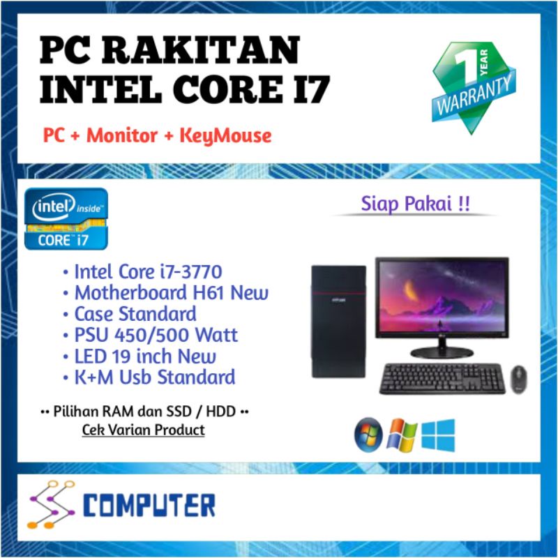 Jual Paket PC / Komputer Rakitan Lengkap Core i7 3770 Office / Admin | Shopee Indonesia