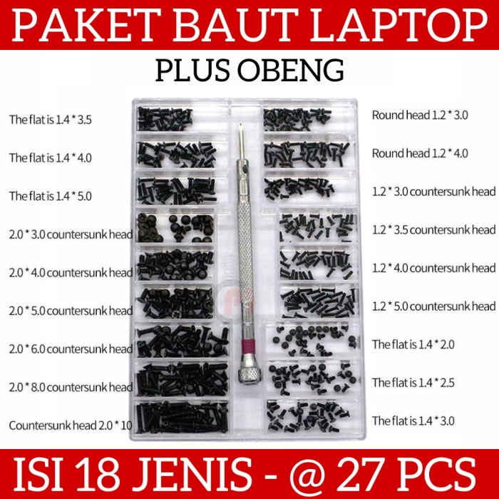 Jual Paket Baut Sekrup Skrup Laptop Notebook Isi 18 Jenis Total 486 Pcs ...