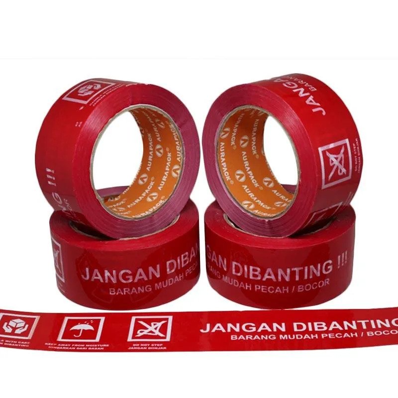 Jual Lakban Fragile Merah Aurapack Ukuran 48 mm x 50 m / Lakban Jangan ...