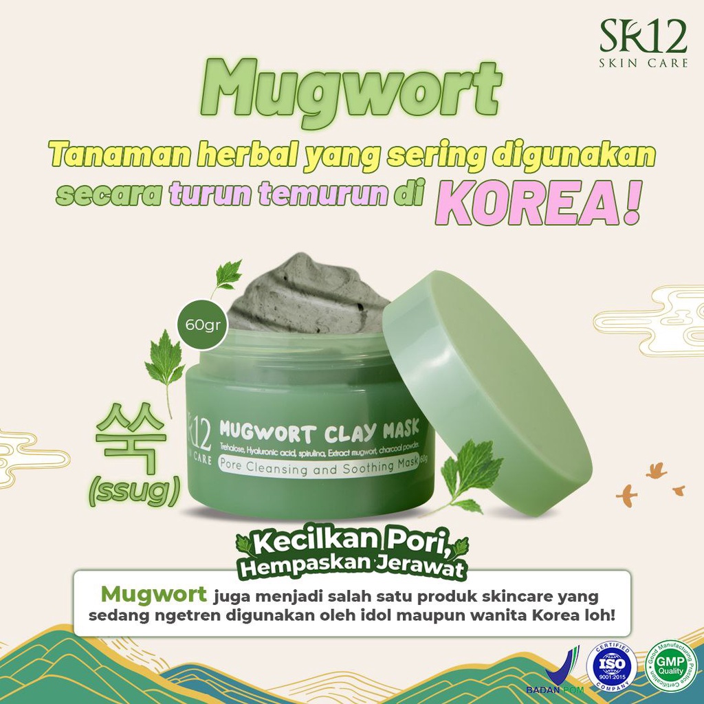 Jual SR12 MUGWORT CLAY MASK MASKER WAJAH MENGECILKAN PORI BEKAS JERAWAT BEBAS KOMEDO MENJAGA ...