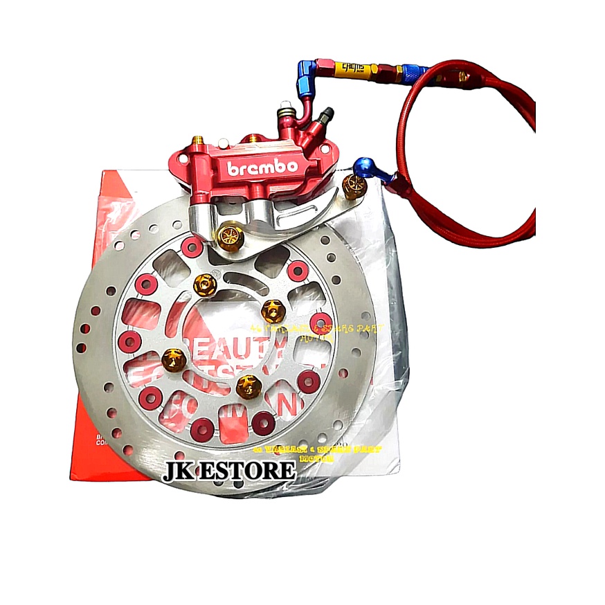 Jual Paket Kaliper Monoblok 4 Piston + Selang Rem Serat PSI + Banjo bengkok + Piringan Cakram ...