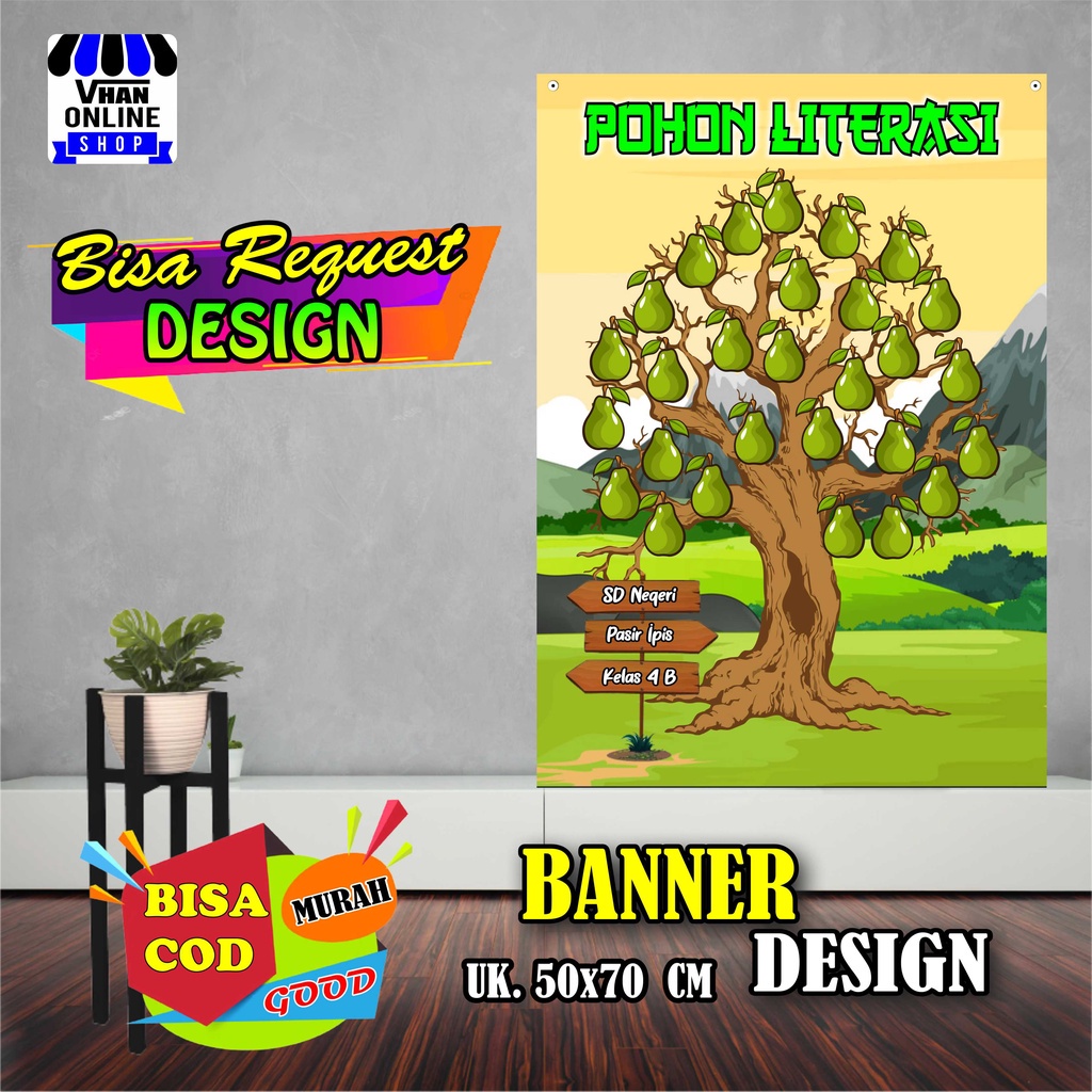 Jual Spanduk Banner Pohon Literasi, Pohon Cita Cita Sekolah Motif Buah ...
