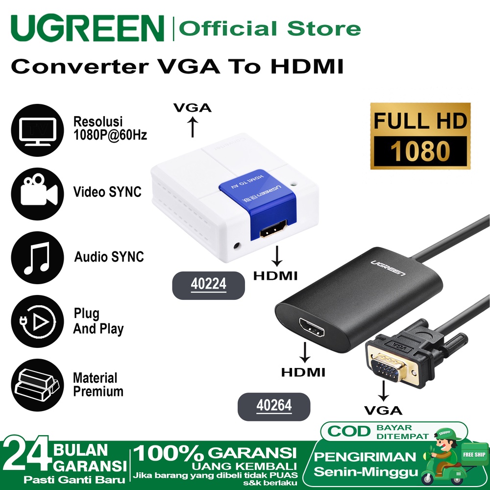 Jual UGREEN Converter VGA To HDMI Dan HDMI To VGA Full HD 1080p With ...