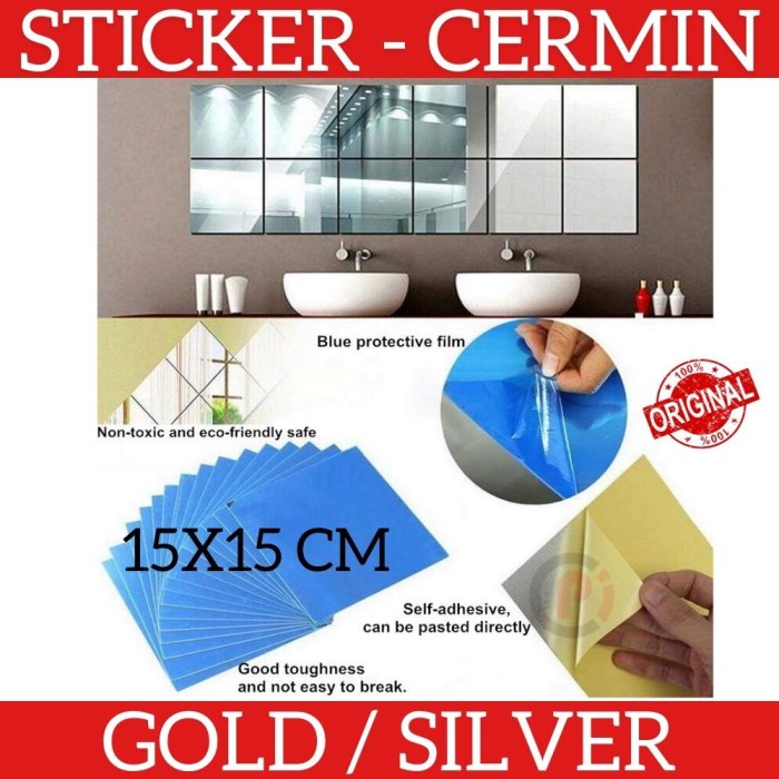 Jual Stiker Cermin Mirror Sticker Bentuk Kotak 15 x 15cm Acrylic Motif ...