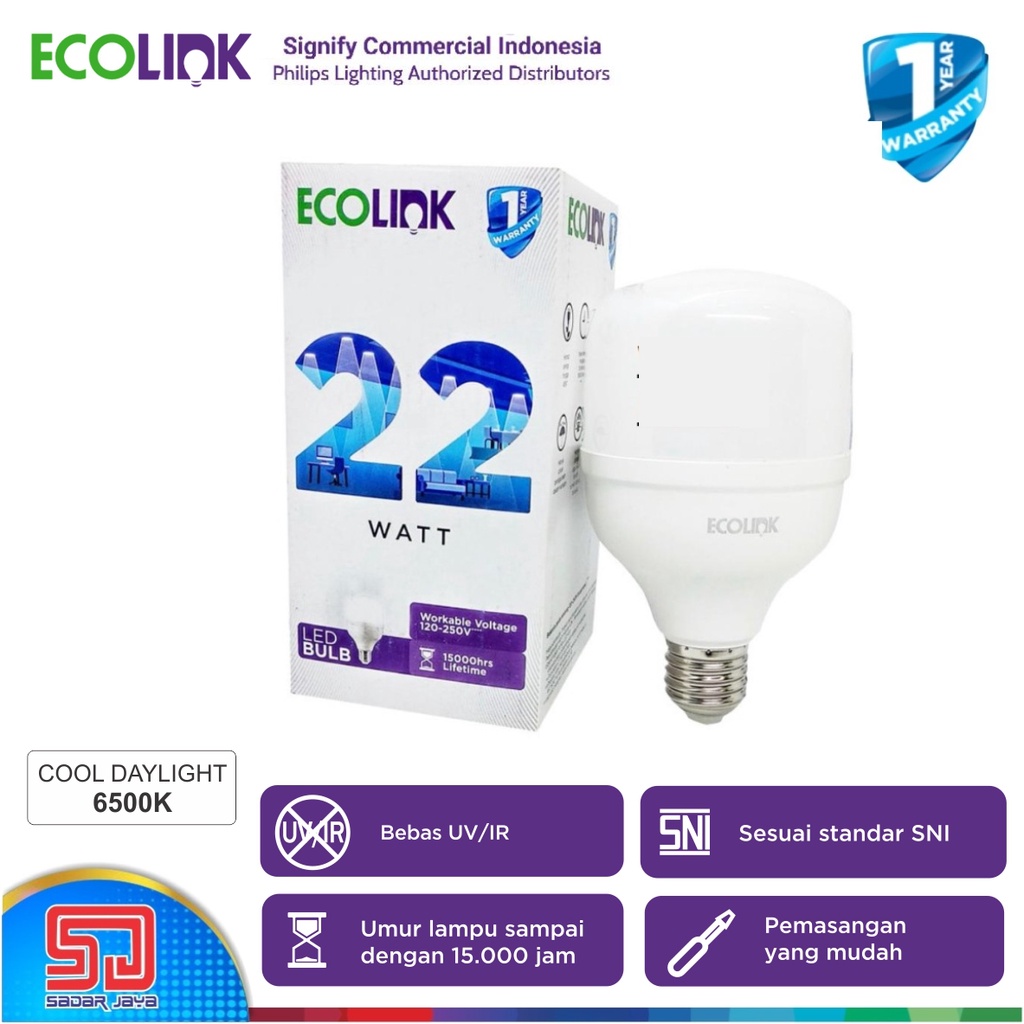 Jual ECOLINK Lampu 22W LED Capsule 22Watt Bulb Bohlam 22 Watt - 6500K Cool Daylight Putih ...